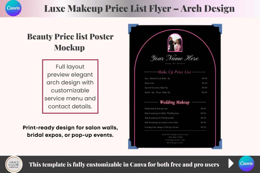 Buy Luxe Makeup Price List Flyer – Arch Design Editable Canva Template ...